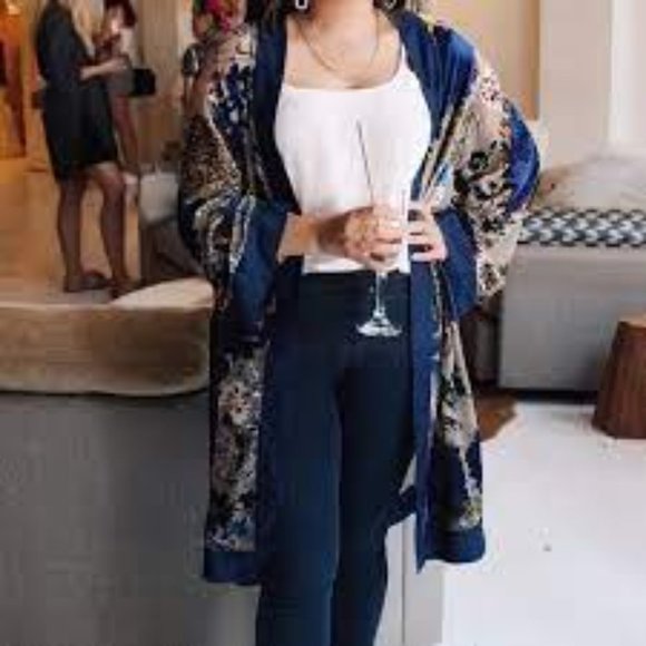 Willow & Clay | Jackets & Coats | Willow Clay Blue Floral Velvet ...